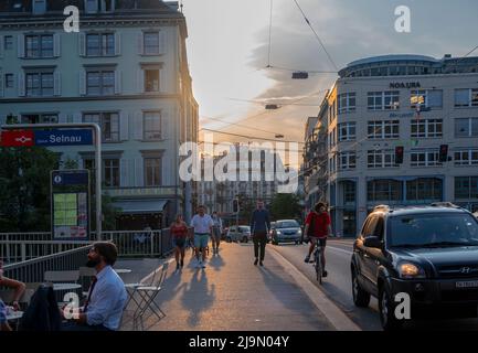 Medieval buildings in downtown Zurich featuring colorful facades ...