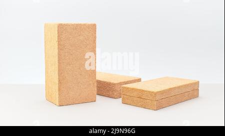 wooden fibers thermal insulation blocks on a white background - energy ...