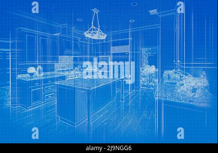 Custom Kitchen Blueprint Design Drawing Stock Photo - Alamy