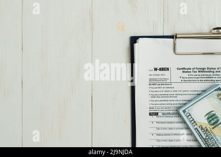 Close up of a W 8BEN form. Business Form W-8BEN Certificate of Foreign ...