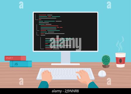 hands programmer working keyboard laptop Stock Vector Image & Art - Alamy