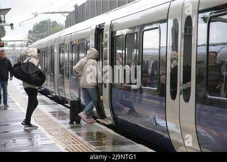 Passengers on an Elizabeth Line London Underground train heading to ...