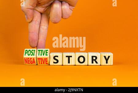 Positive or negative story symbol. Businessman turns cubes, changes ...
