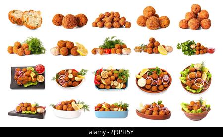 Set of tasty cod cutlets on white background Stock Photo - Alamy