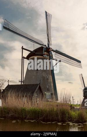 18tj-Century Dutch Windmills dot the rural scene in Kinderdijk ...
