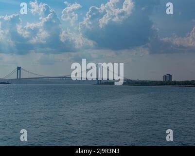 Verrazano Bridge in Brooklyn on a hot summer day. The Verrazano Bridge ...
