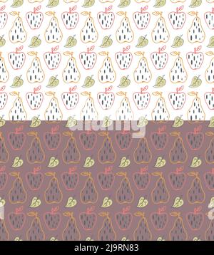 Hand drawn apple silhouettes seamless pattern. Red colored fruit ...