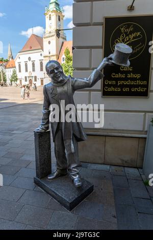 "Schöne Náci", a street art sculpture depicting Ignác Lamár, a popular ...