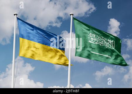 Flags of Ukraine and Saudi Arabia. National symbols of Ukraine and ...