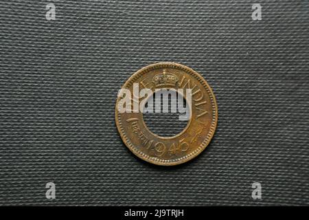 One pice British India King George VI, 1945, Back view, Bronze Stock ...