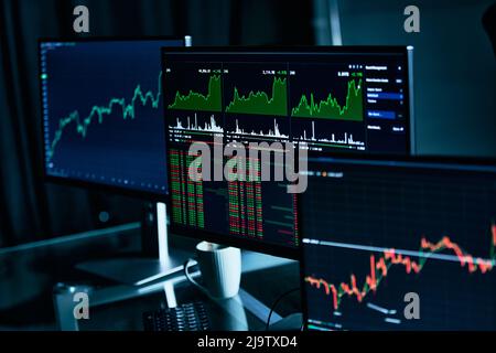 workplace of a trader- investor with working computers Stock Photo - Alamy