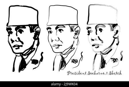 Soekarno the First President of Republic of Indonesia. Vector Portrait ...