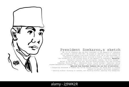 Soekarno the First President of Republic of Indonesia. Vector Portrait ...