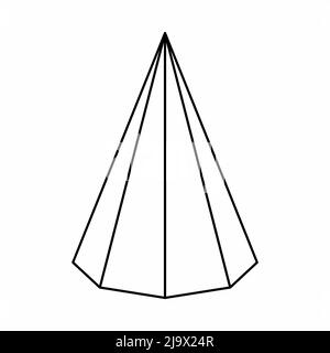 Octagonal pyramid geometric shape. Black outlines on white background ...