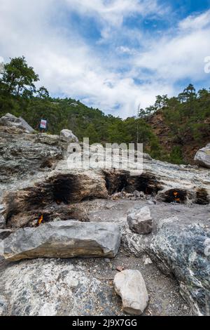 Chimaera mountain eternal fire, fire from natural gas in rocks ...