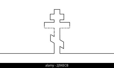 Continuous linear drawing of calvary. One line drawing background ...