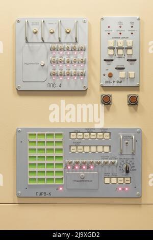 Switches on a control panel of soviet spaceship Stock Photo - Alamy