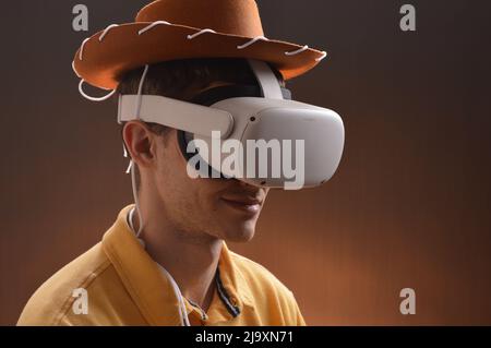 Cowboy wannabe with Oculus headset Stock Photo - Alamy