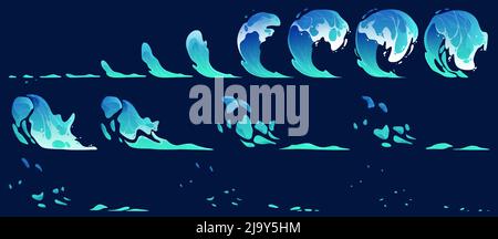Water motion sprite sheet of animated swirl, vector cartoon animation ...