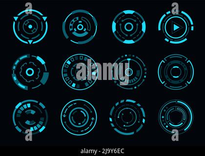 HUD aim control target round frames, ui interface. Futuristic style vector sci fi crosshairs ...