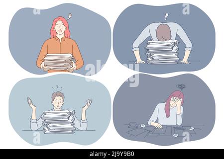 Office workers. Tired woman, overworking managers. Isolated cartoon man ...