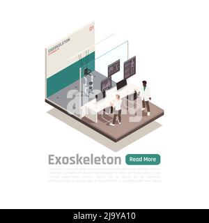 Bionics technology isometric composition with specialists researching in laboratory new ...