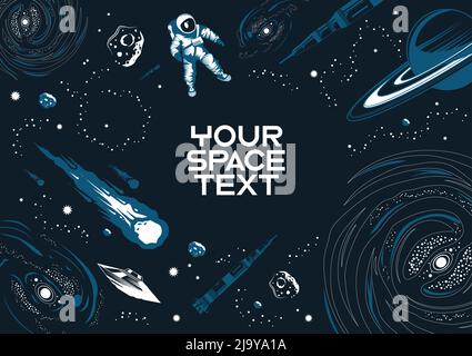 Frame design template with astronaut and spaceship illustration Stock ...