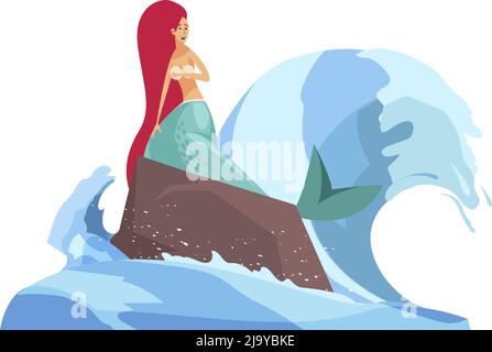 Fairy tale composition with character of mermaid riding ocean wave ...