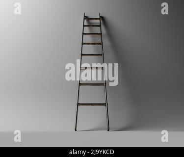 A regular metal aluminium step ladder leaning against a white studio ...