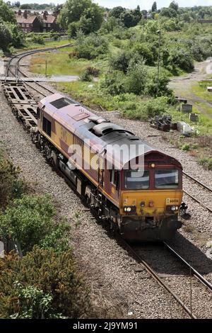 DB Cargo rail class 66 diesel locomotive 66079 passing Morton ...