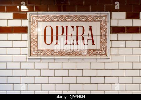 Interior of the Opéra Metro station in central Paris, France. Map of ...