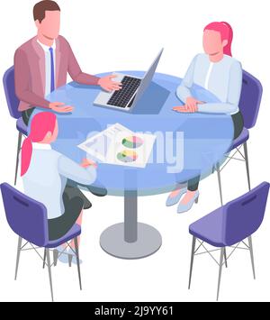 Recruiting isometric icon with job candidates communicating with ...