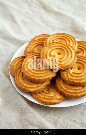 Homemade Sprits Biscuits on a Plate, side view. Close-up Stock Photo ...