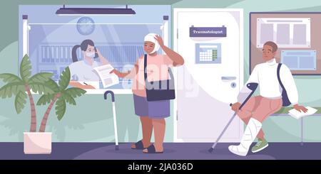 Hospital traumatology room vector illustration. Cartoon trauma surgery ...