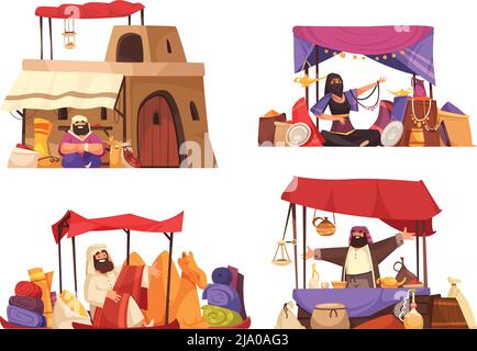 Bazaar awning with handmade pottery cartoon vector illustration. Egypt ...