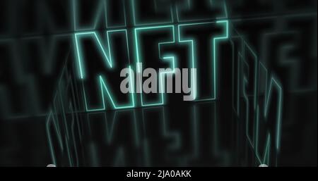 Image of neon nft text over blue background Stock Photo - Alamy