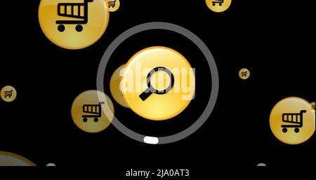 Image of falling icons over black background Stock Photo - Alamy