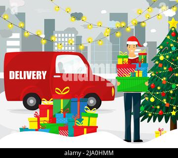 delivery worker with gift character Stock Vector Image & Art - Alamy