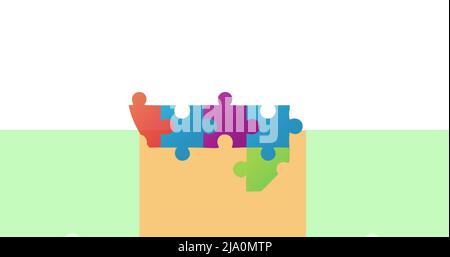 Image of heart made of colorful puzzles over background with moving ...