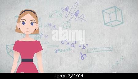 Image of woman talking over mathematical symbols Stock Photo - Alamy