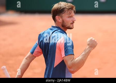 Belgian David Goffin pumps his fist during a tennis match between ...