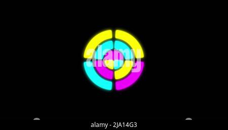 Image of purple, blue and yellow neon pattern moving in hypnotic motion ...