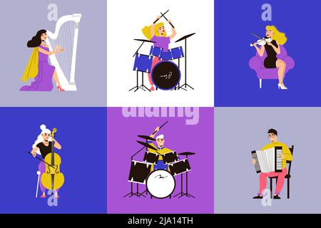 Pop singer infographics set with live concert album record symbols ...