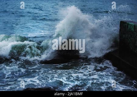 Black Sea in rainy stormy weatherin spring at sunset. Alupka, Crimea ...