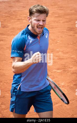 Belgian David Goffin pumps his fist during a tennis match between ...