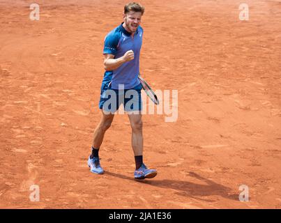 Belgian David Goffin celebrates during a tennis match between Belgian ...