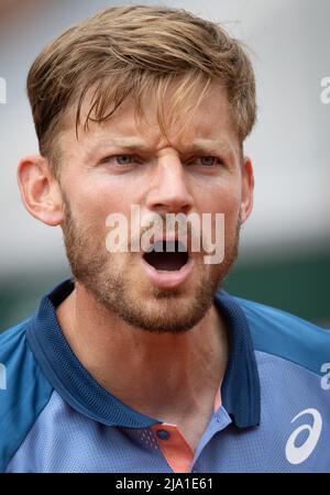 Belgian David Goffin reacts during a tennis match between Belgian David ...