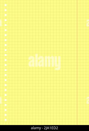 Blank notebook sheet with margins and yellow squares with holes for ...