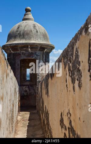 Traditional garita (sentry box) on the fortifications of the Castillo ...