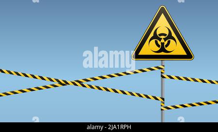 Warning sign. Biological hazard. Fenced danger zone. pillar with sign ...